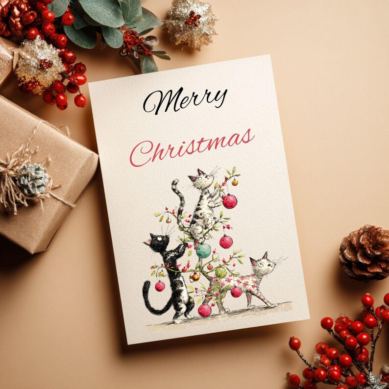 Whimsical Christmas Cats Watercolor Clipart: High-res Pngs (digital ...