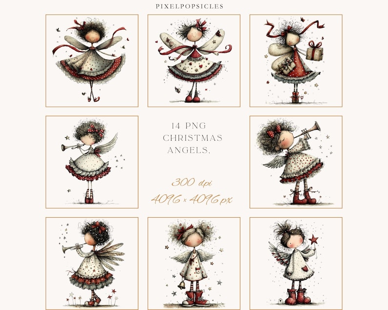 Watercolor Christmas Angels PNG Clipart: Holiday Scrapbook Graphics 1 ...