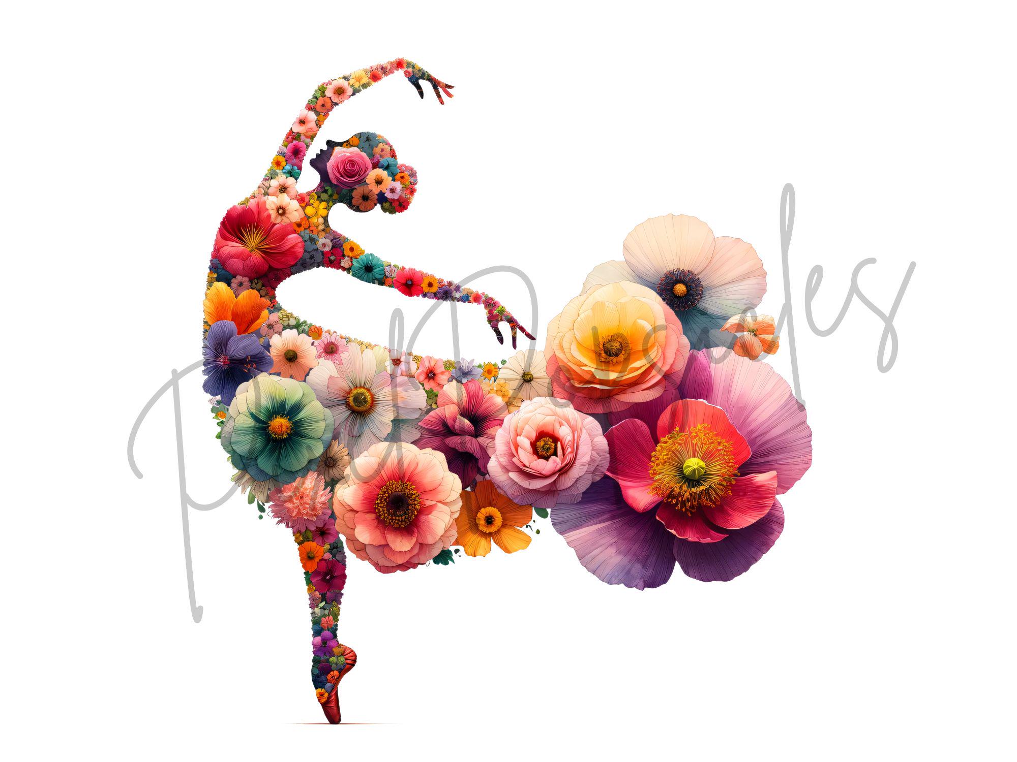 Floral Ballerina Clipart: Elegant Flower Dancer Illustrations (digital ...