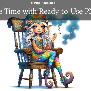 16 Hippie Elves Watercolor PNG, Elves Tie Dye Clipart PNG, Sublimation ...