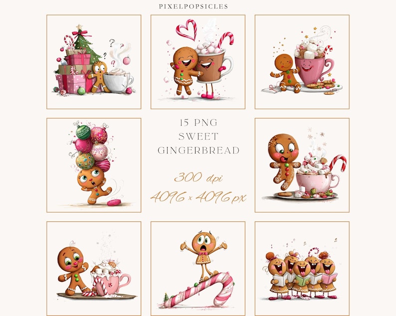 15 Sweet Watercolor Gingerbread Clipart: Christmas Cookie PNG Bundle ...