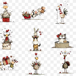 Christmas Farm Animals PNG Bundle: Winter Woodland Clip Art (digital ...