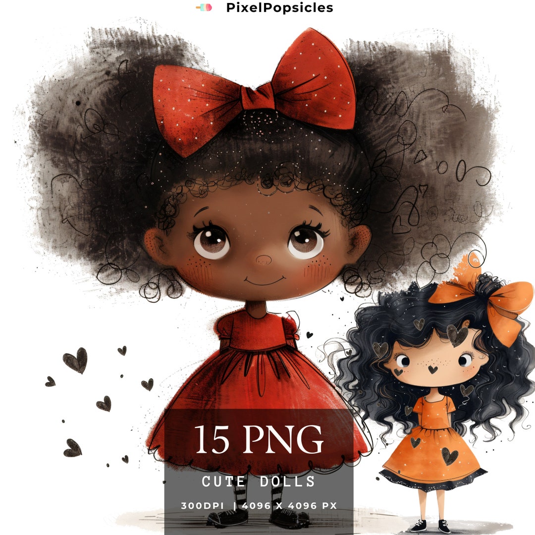 Cute Dolls Clipart, Mixed Media Quirky Dolls CU Clip Art, Dolls ...