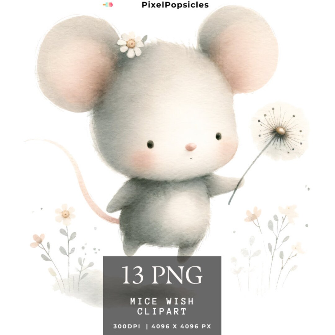 Mouse Dandelion Clipart: Whimsical PNG Graphics (digital Download) - Etsy
