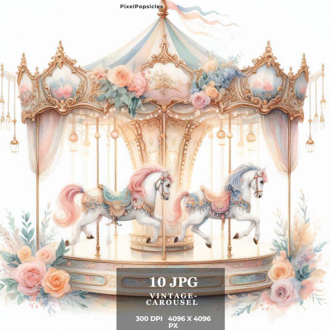 10 Vintage Carousel JPG Retro Carousel Printable Art Nursery, Wall ...