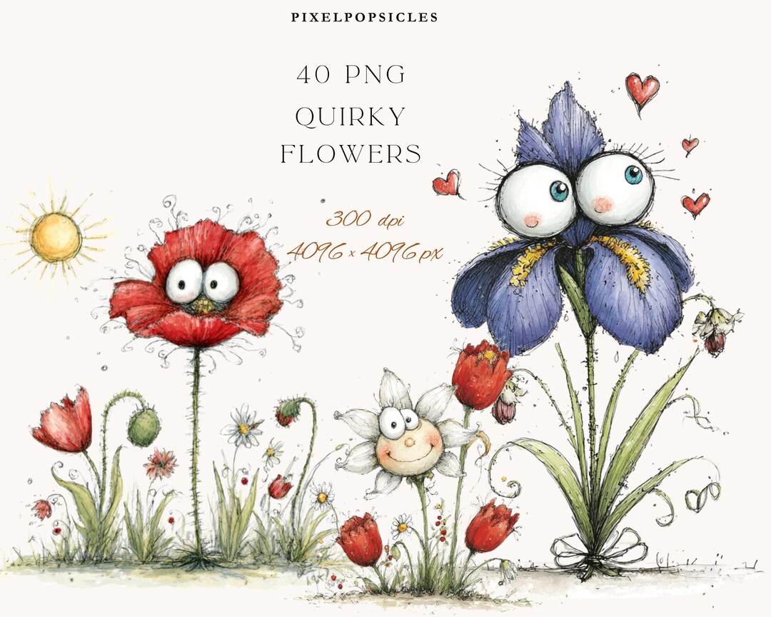 40 Whimsical Flower Clipart – Fantasy Floral Digital Art (PNG) - Etsy