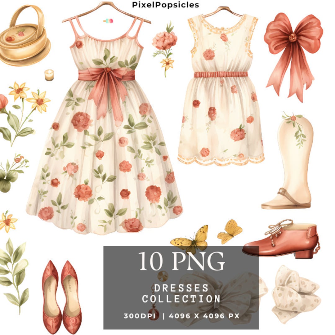 Floral Dress Illustration, Fashion Girl Clipart, Outfit Png, Clothes ...
