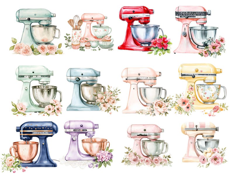 Floral Kitchen Mixer Clipart: Baking PNG Images (digital Download)# - Etsy