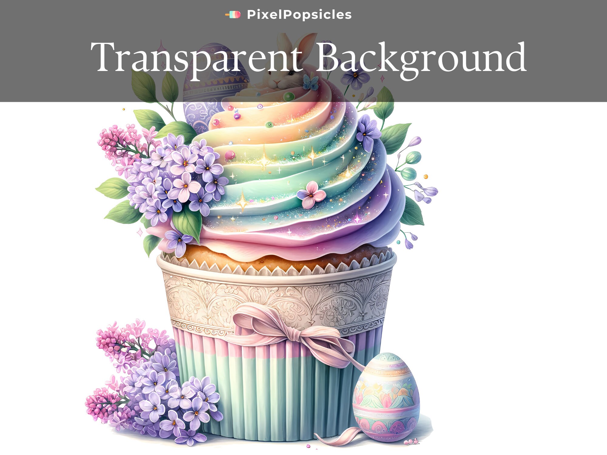 16 Glittering Easter Cupcake Clipart Png , Watercolor Cupcake Set ...