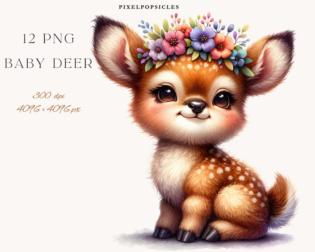 Baby Deer Clipart Set: Watercolor PNG, JPG (digital Download) - Etsy