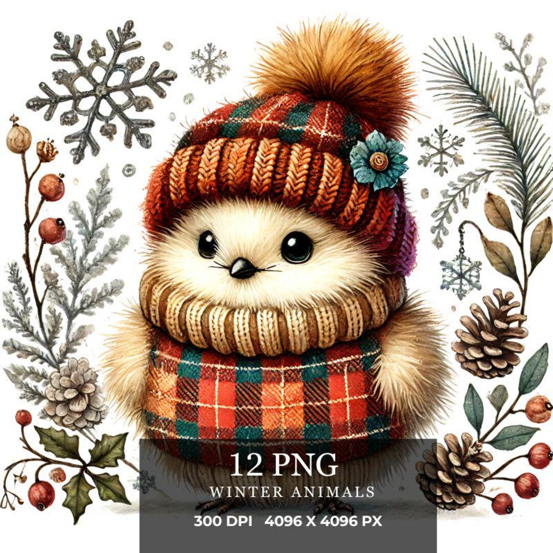 Winter Animals PNG Clipart, Bird With Hat, Holiday Graphics, Digital ...