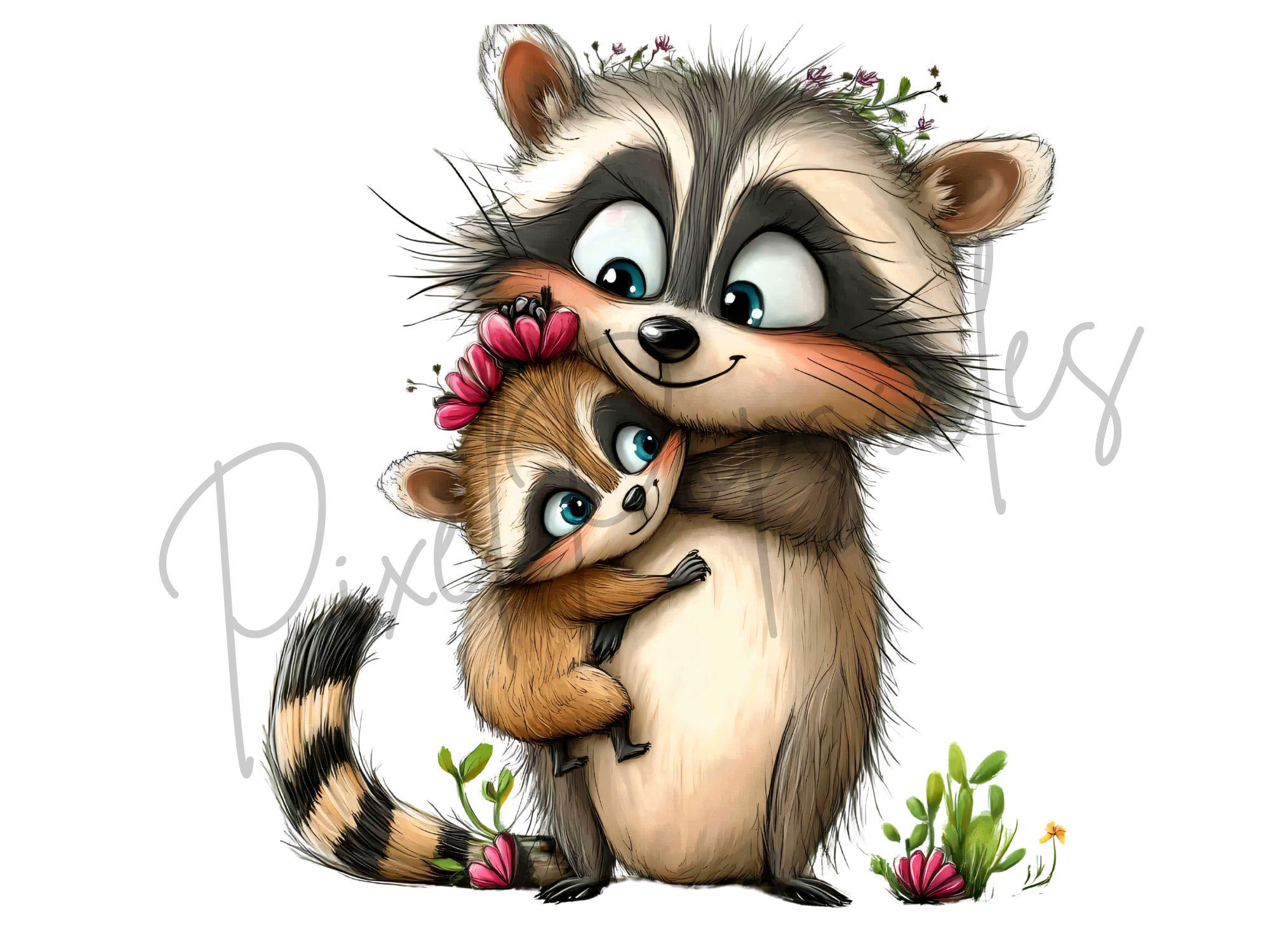 Watercolor Mom Baby Animal Clipart: Mother's Day PNG Illustrations ...