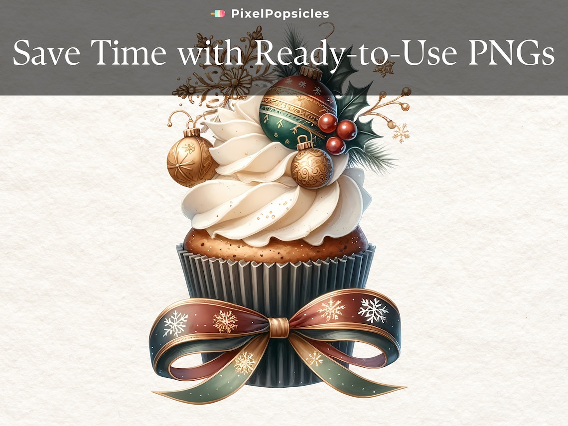 Christmas Cupcakes Clipart 10 PNG Bundle, Elegant Treats Transparent ...