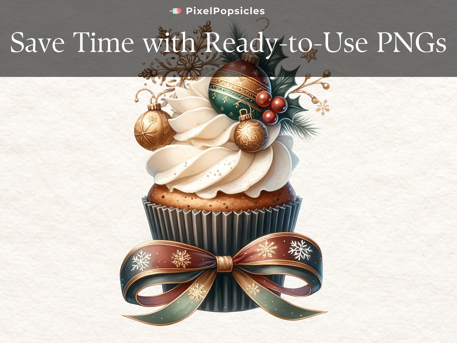 Christmas Cupcakes Clipart 10 PNG Bundle, Elegant Treats Transparent ...