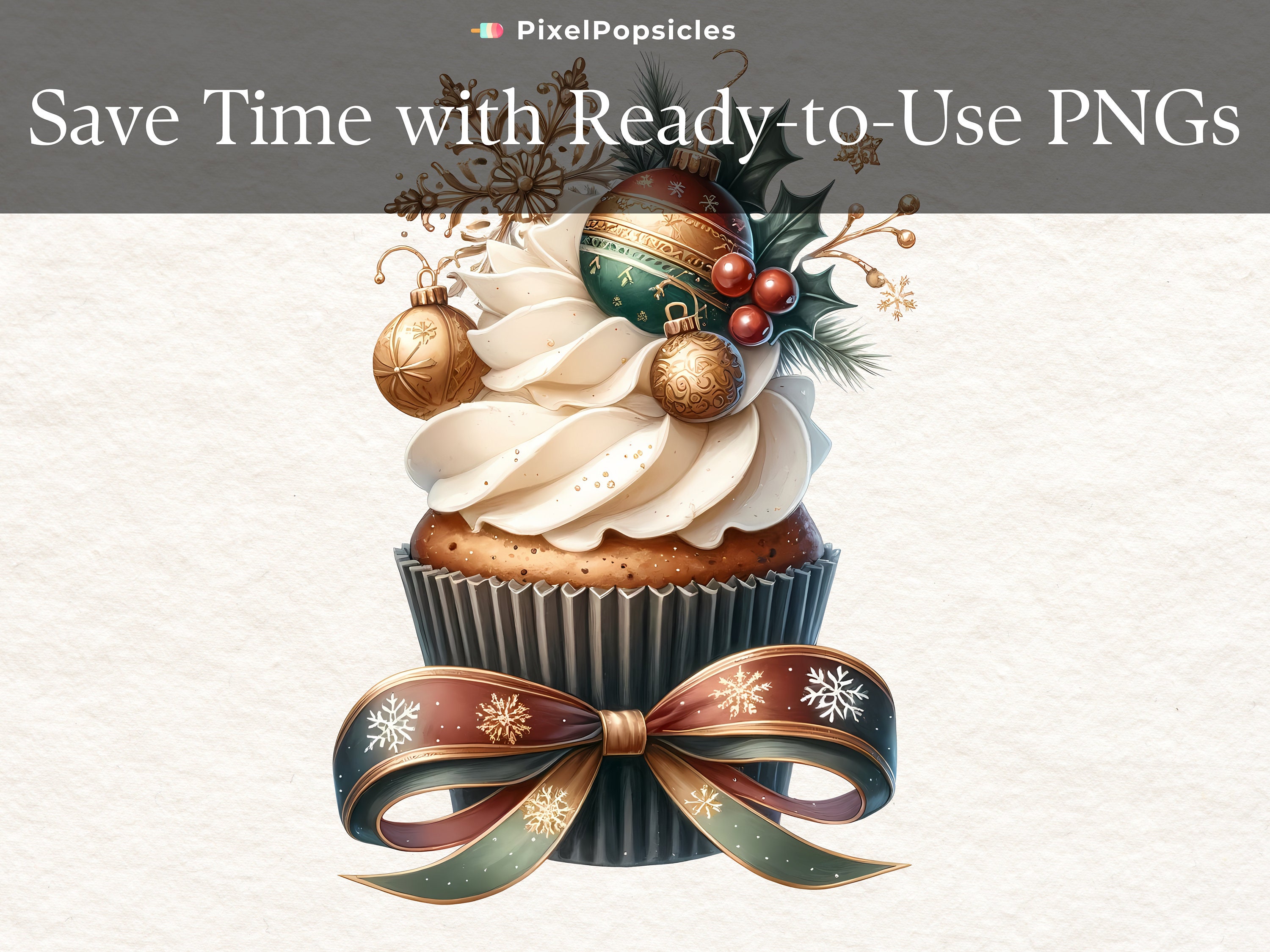 Christmas Cupcakes Clipart 10 PNG Bundle, Elegant Treats Transparent ...
