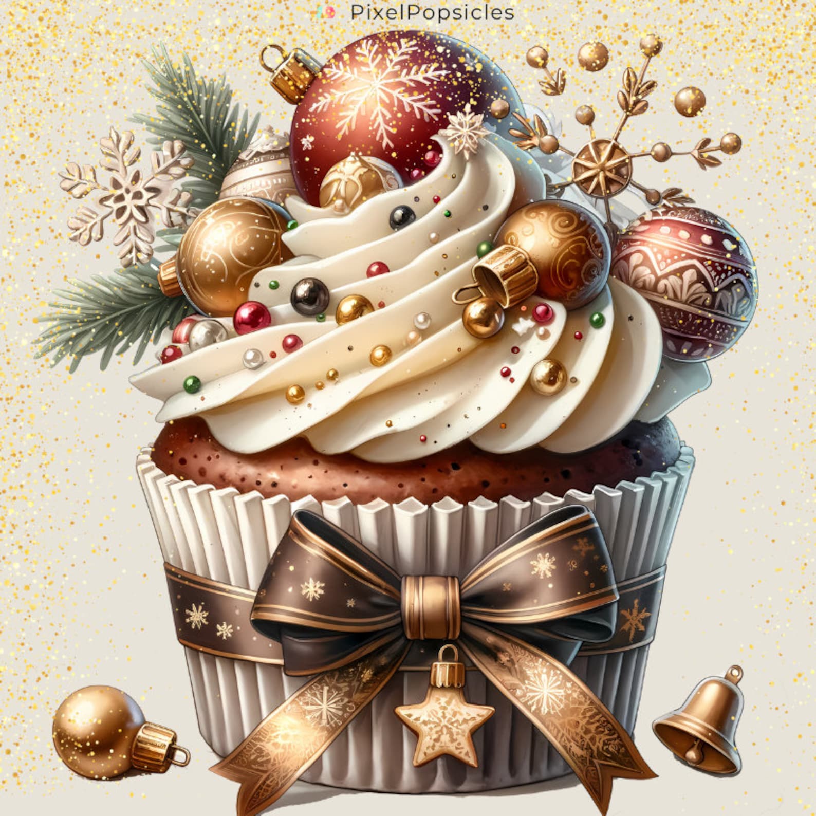 Christmas Cupcakes Clipart 10 PNG Bundle, Elegant Treats Transparent ...