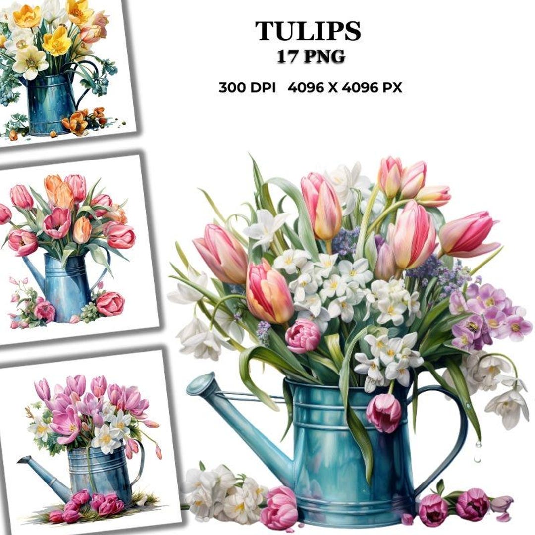 Tulips Watercolor Clipart – Elegant Floral Illustrations for Cards ...
