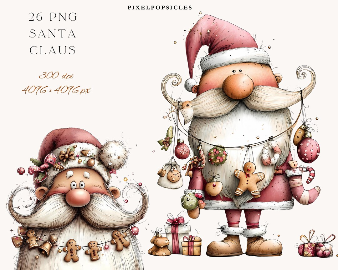Watercolor Santa Claus Clipart: 26 Christmas Gnomes (PNG Digital ...