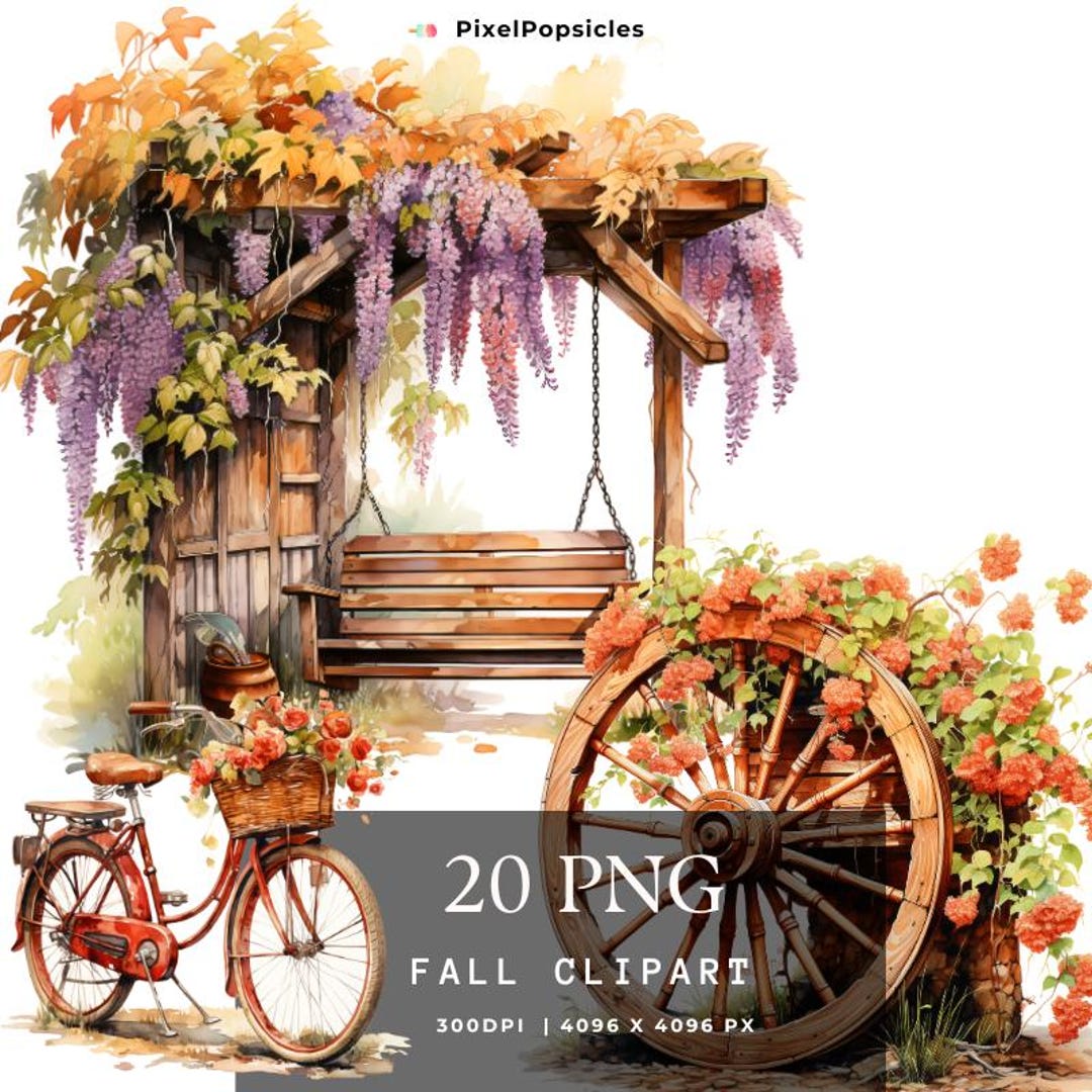 20 Watercolor Fall Scenery Clipart Bundle Transparent PNG Autumn ...