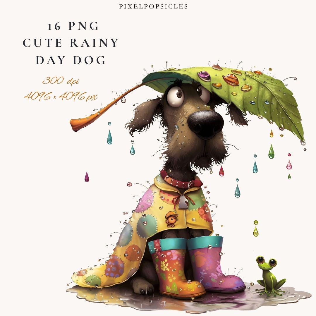 Rainy Day Dog PNG Clipart 300 DPI Umbrella Pet Graphics Commercial Use ...