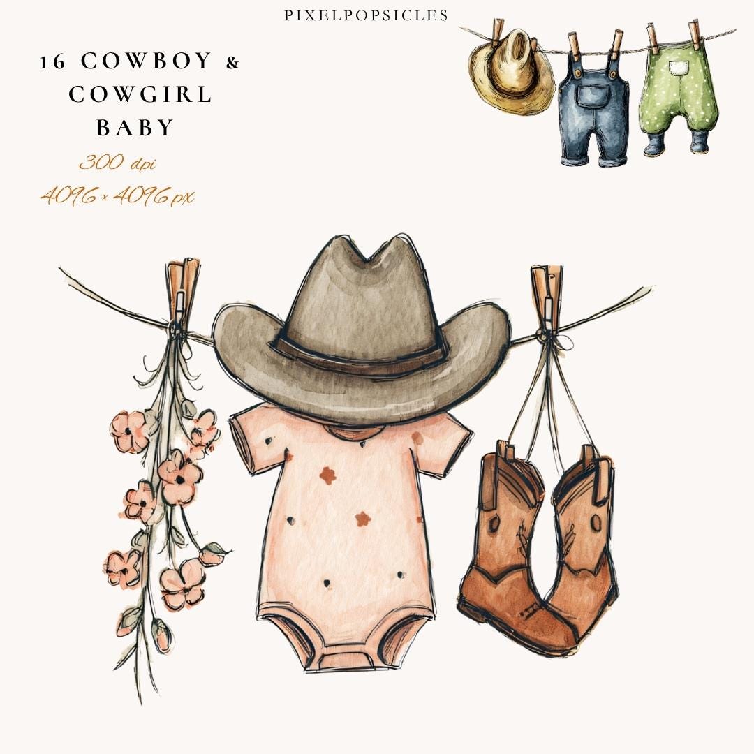 Western Baby Clothesline PNG – Cowboy & Cowgirl Baby Shower Clipart ...
