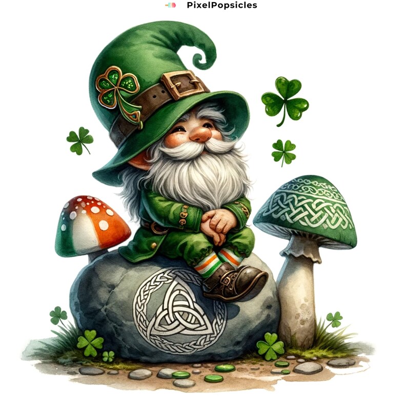 13 St Patrick Gnomes Clipart Illustration Watercolor PNG Set Saint ...