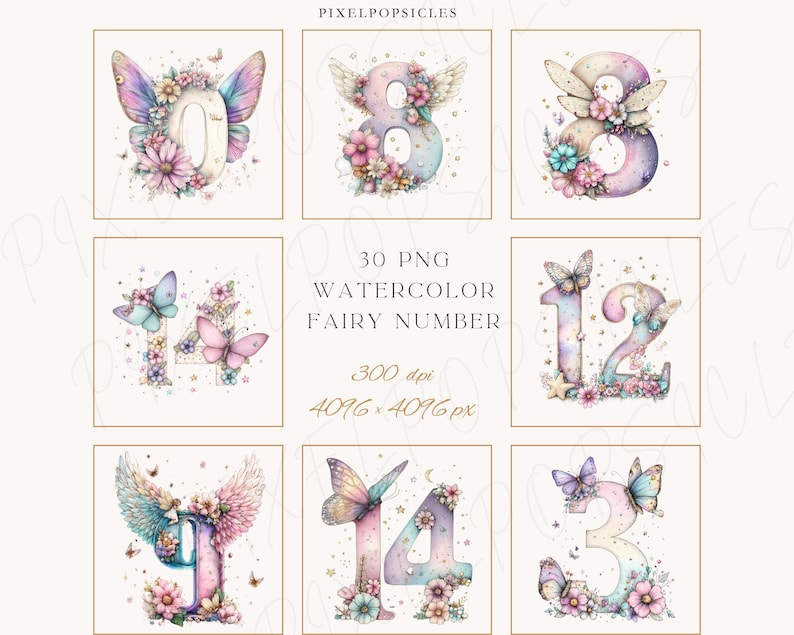 Watercolor Fairy Number Clipart: Birthday PNG Set (digital) - Etsy
