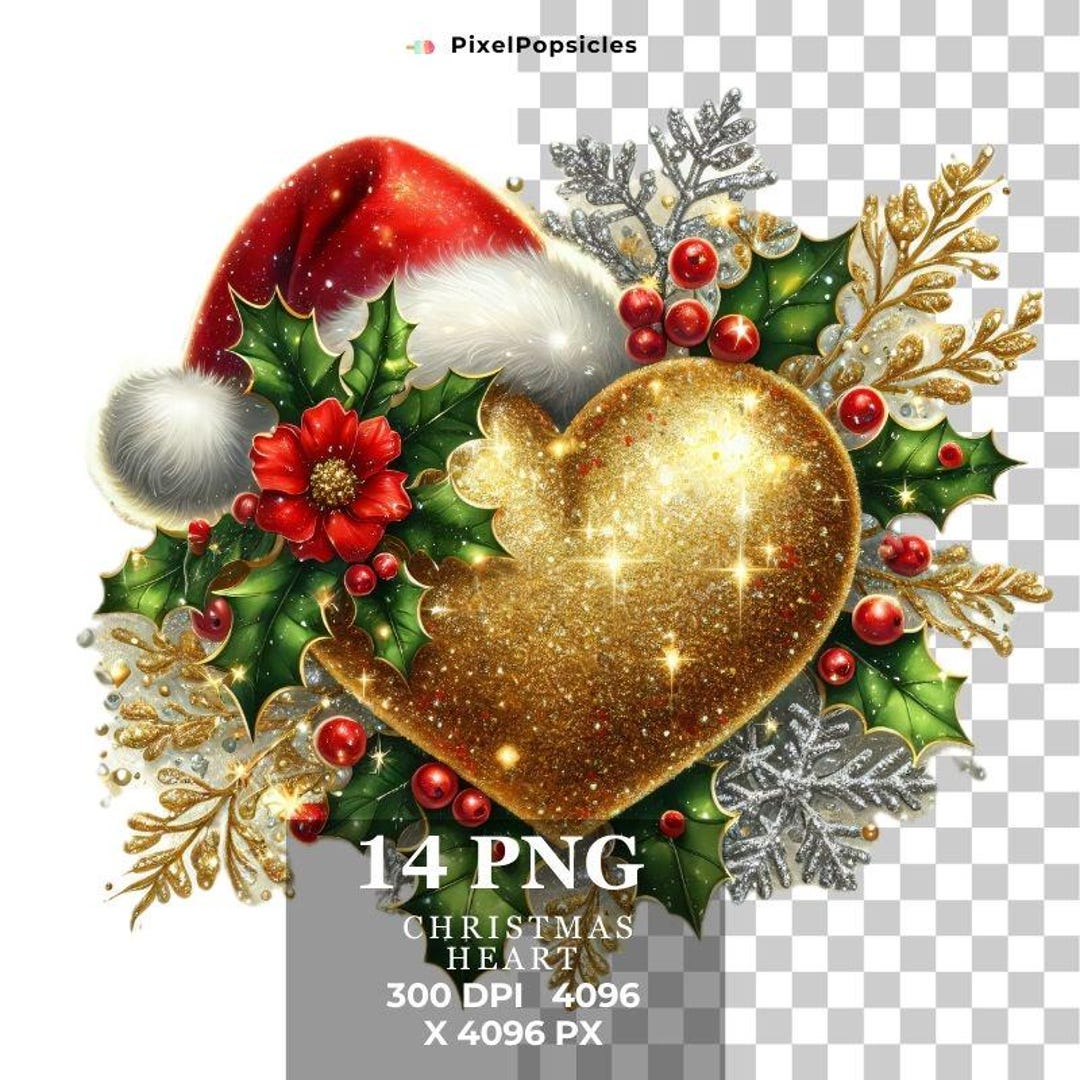 Festive Christmas Heart Clipart Bundle - 14 PNG Files, Junk Journals ...