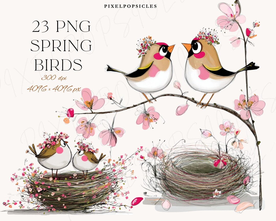 Spring Birds Clipart PNG Set (23 Files) | Watercolor Bird Couples ...