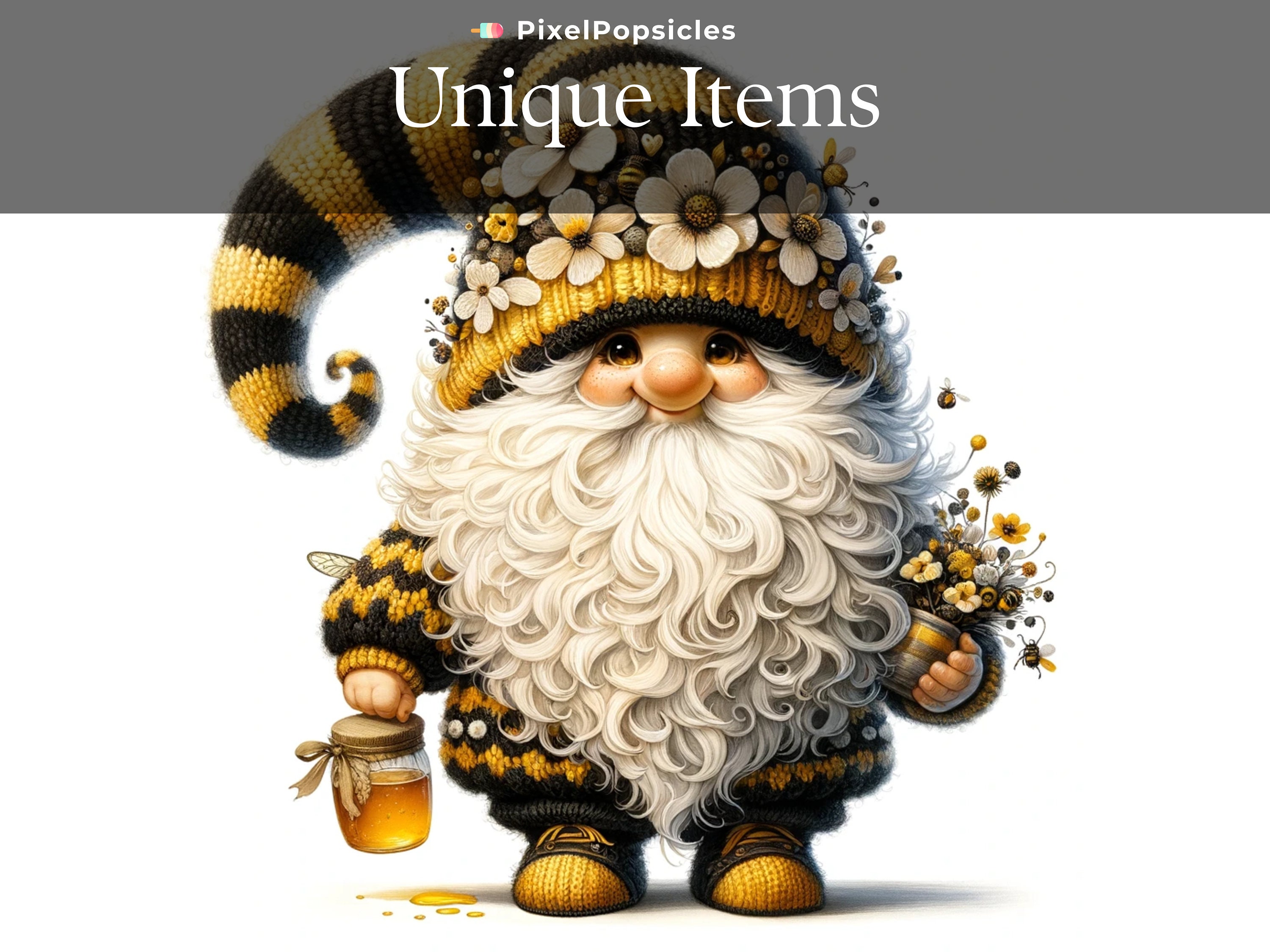 10 Honey Bee Gnomes Clipart Bundle, Bee Clipart, Flowers Png Graphics ...