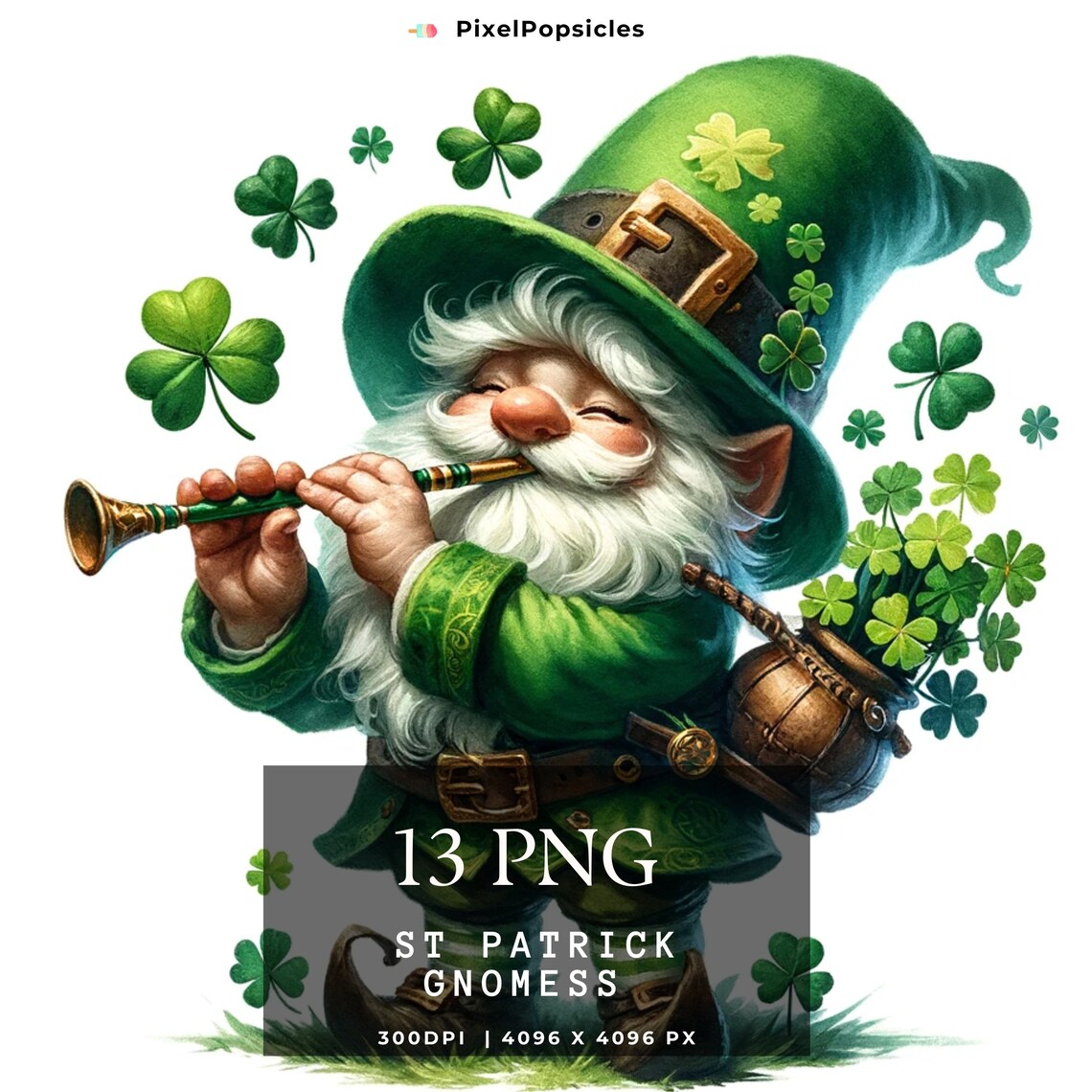 13 St Patrick Gnomes Clipart Illustration Watercolor PNG Set Saint ...