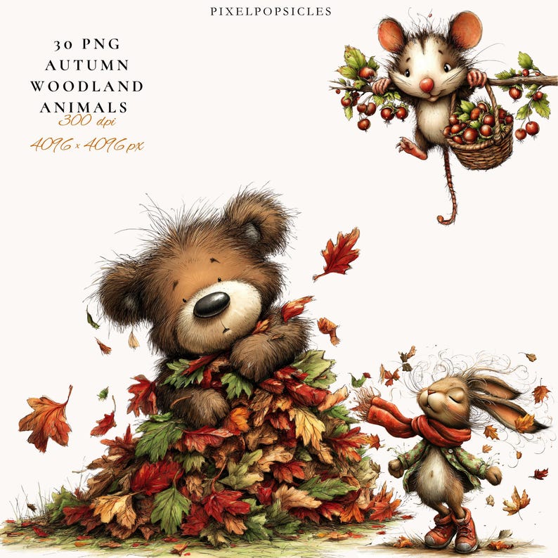 Autumn Woodland Animals Clipart Bundle: Fall Forest PNG Images (digital ...