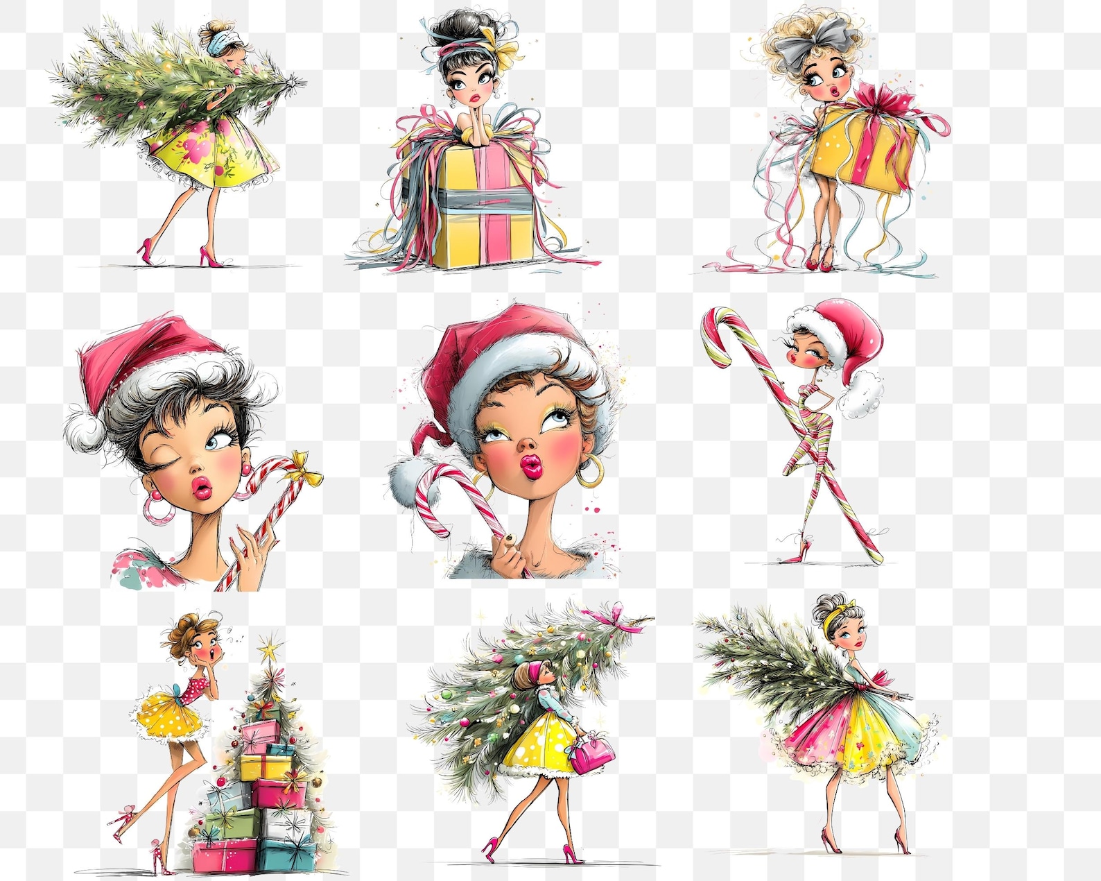 Watercolor Christmas Girl Clip Art: Whimsical Holiday Pngs (digital ...