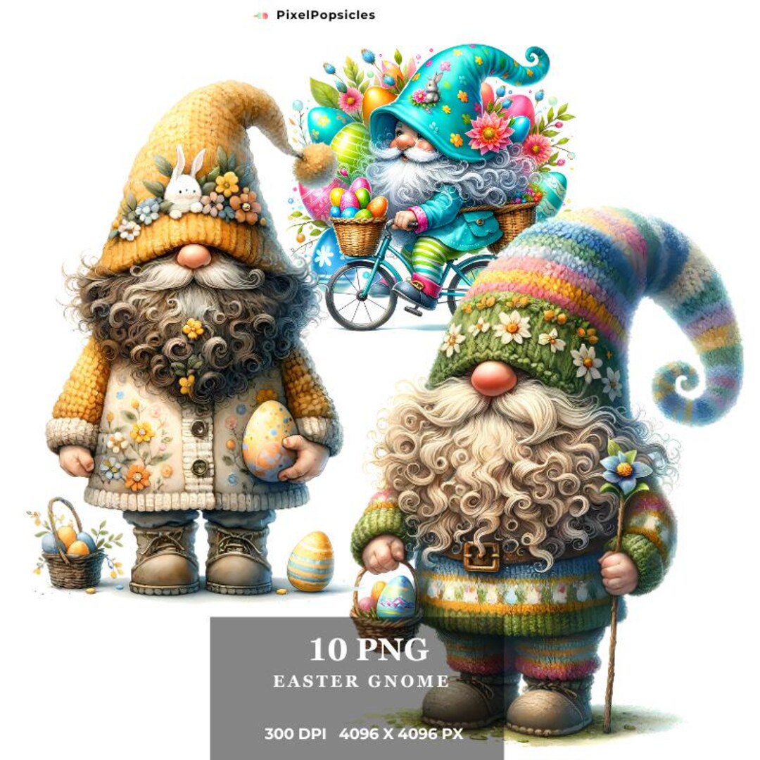 10 Easter Gnomes Watercolor Clipart PNG, Spring Flowers Easter Eggs ...