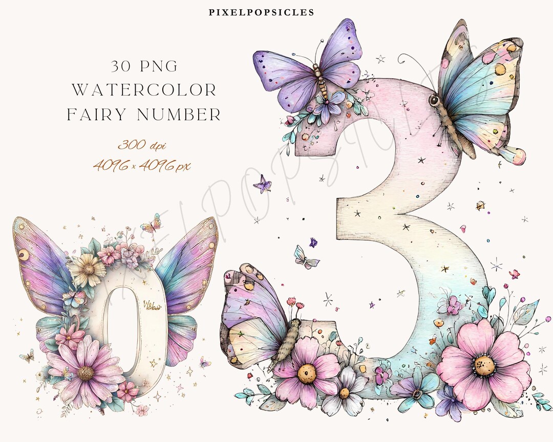 Watercolor Fairy Number Clipart: Birthday PNG Set (digital) - Etsy