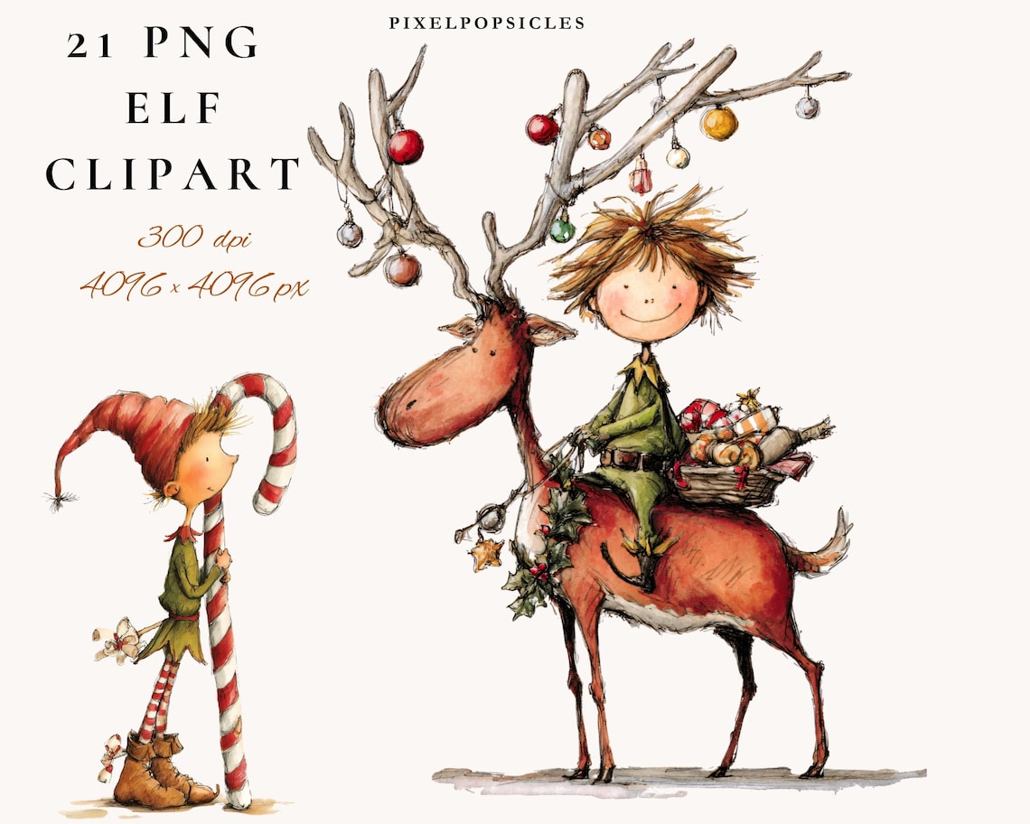 Whimsical Christmas Elf Clipart: Holiday PNG Images (digital Download 1 ...