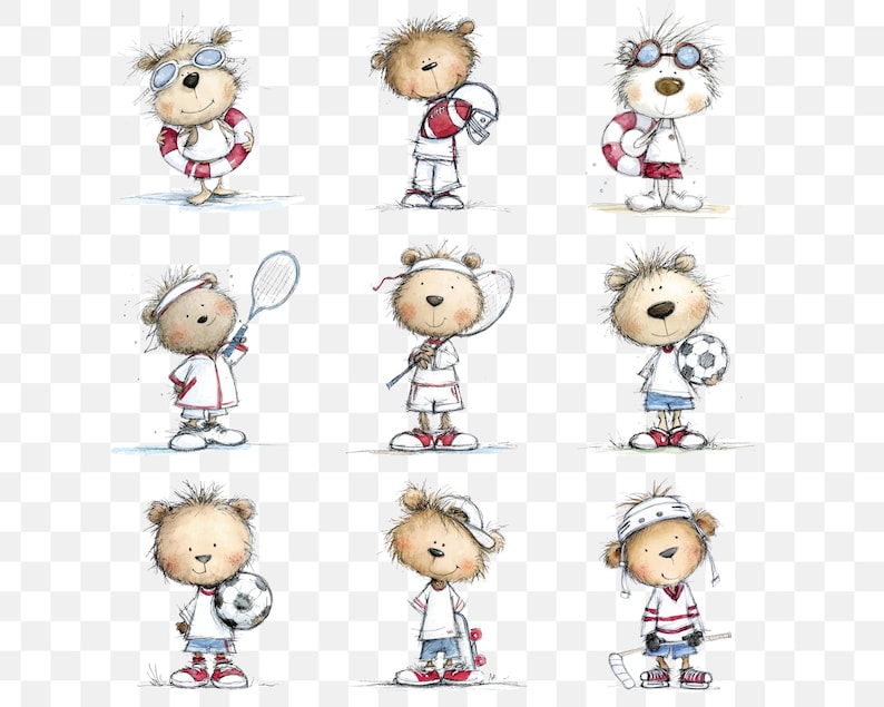 15 Sports Bear PNG Clipart Watercolor Football Theme Kids Animal ...