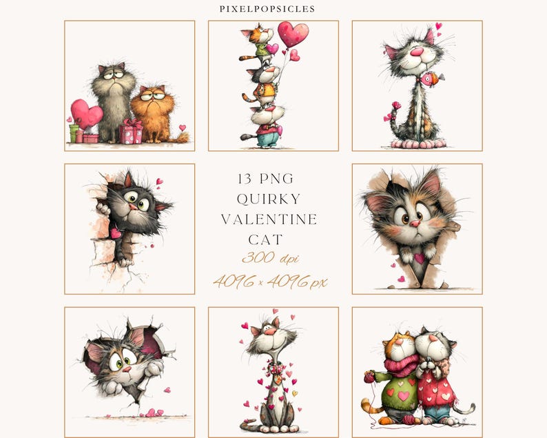 Valentine Cats Watercolor Clipart Bundle (digital Download) 1# - Etsy