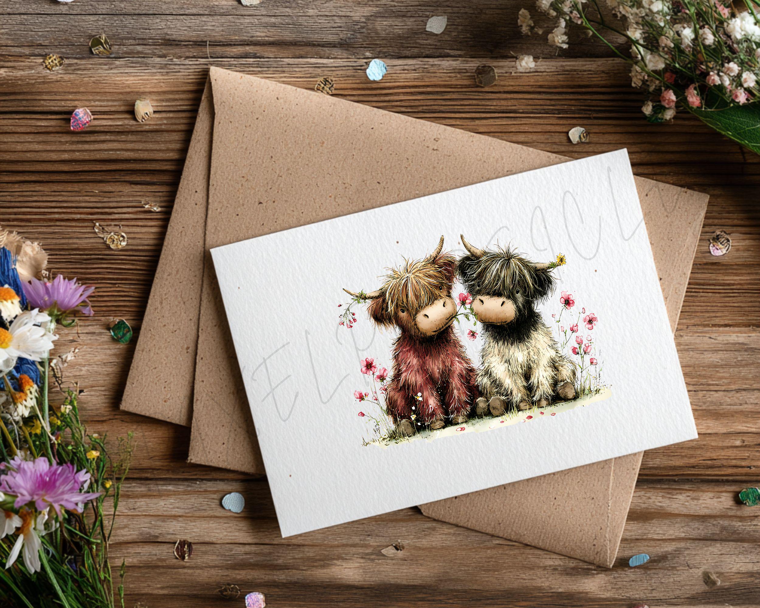 Whimsical BBF Cow Clipart: Summer Cow Watercolor PNG Bundle (digital ...