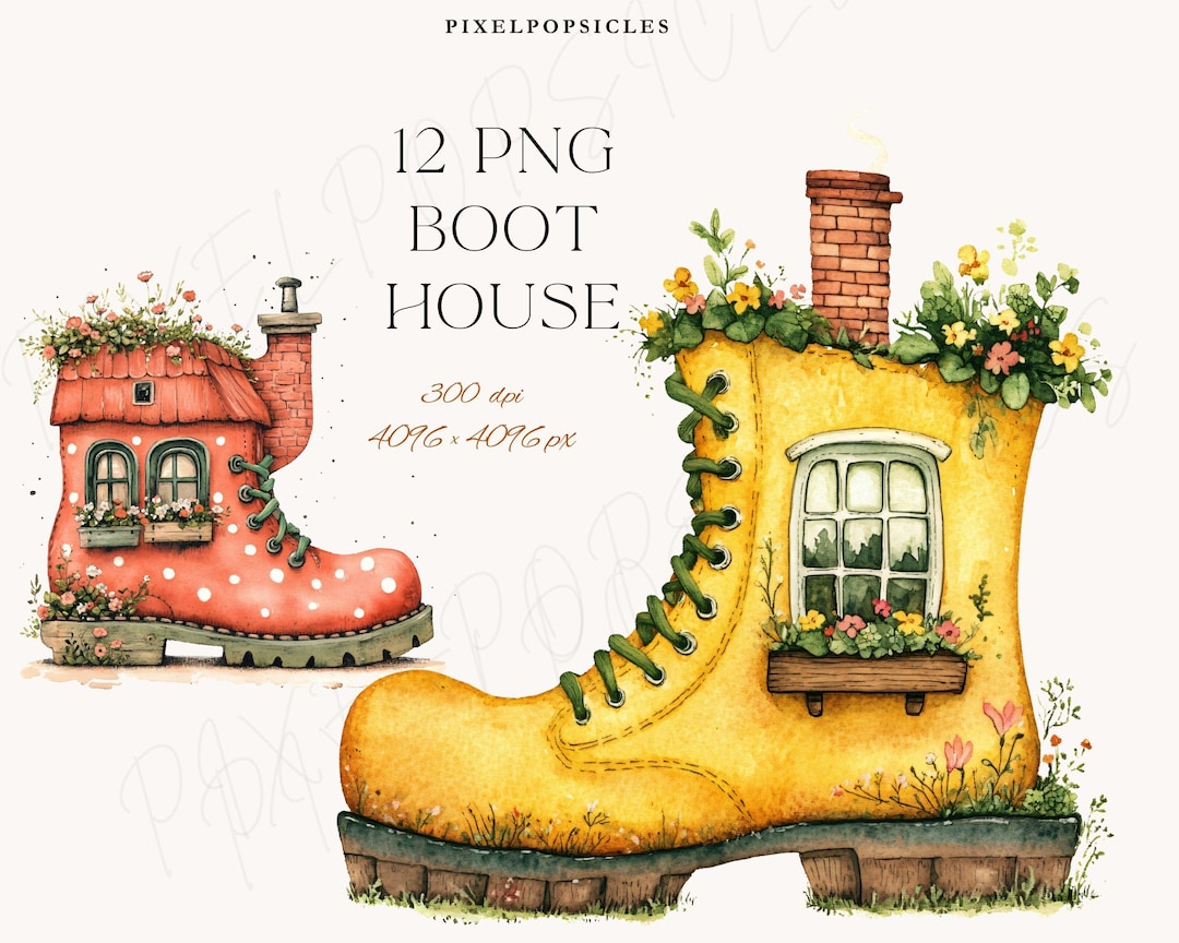 Whimsical Boot House Clipart: Fairytale Cottage Digital Art (PNG) - Etsy