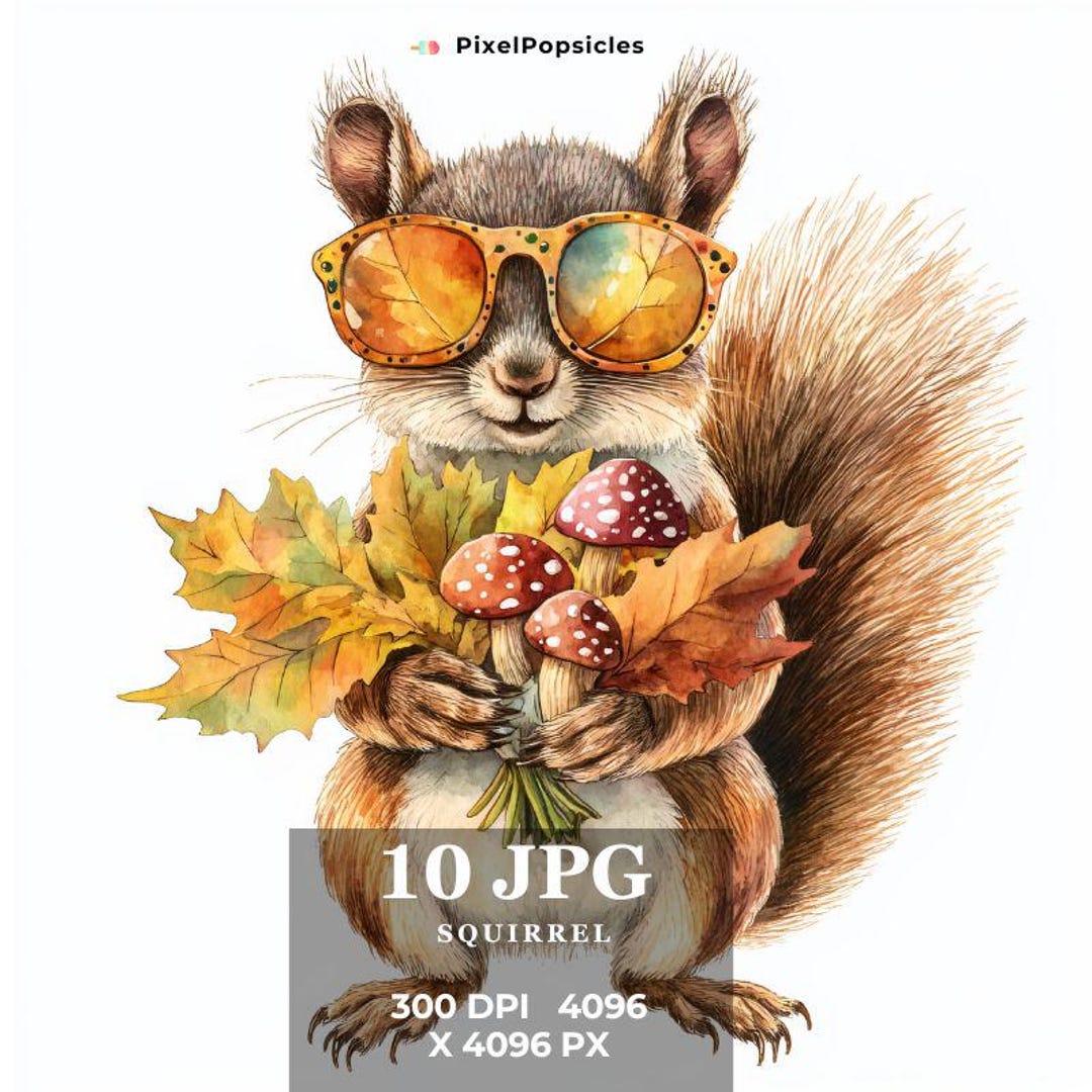 10 Cute Watercolor Fall Squirrel Clipart Bundle, Cool Animal Images ...