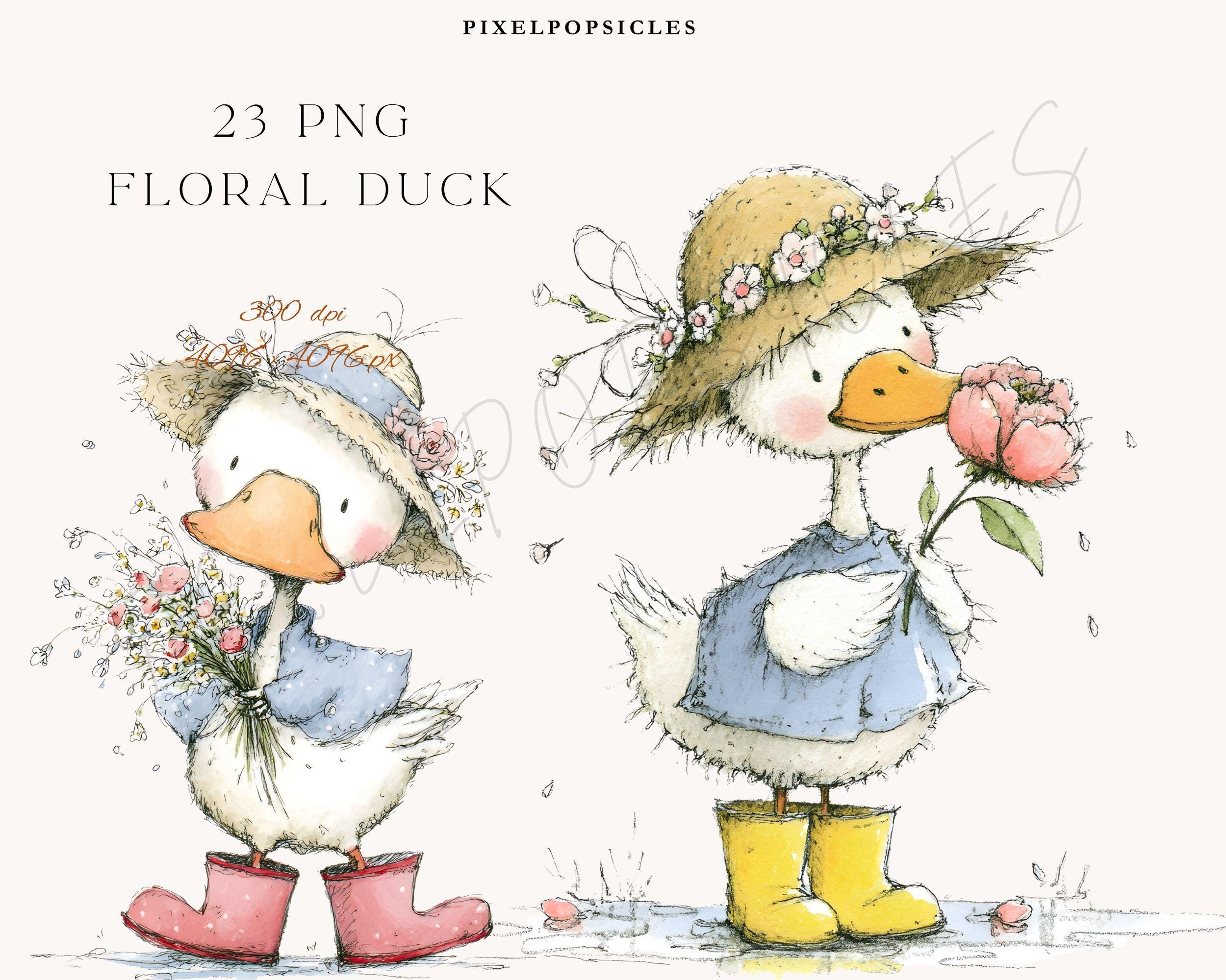 Watercolor Duck Clipart – Baby Farm Animals, Easter Floral Nursery Art ...