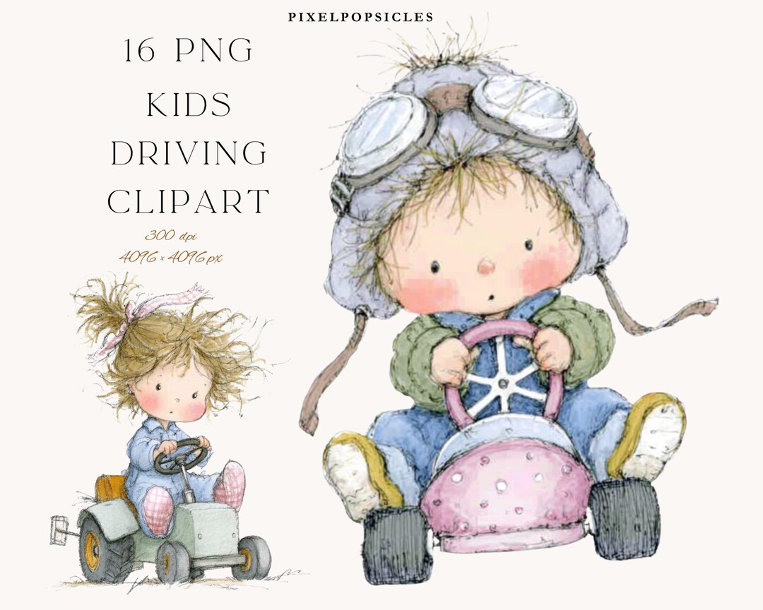 Kids Driving Watercolor Clipart PNG Set | Children Toy Cars Vehicles ...