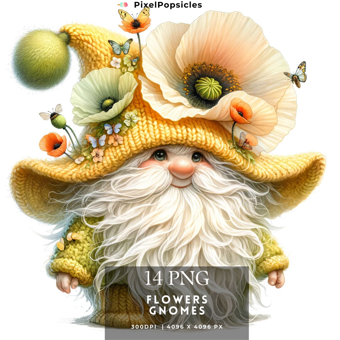 Flowers Gnomes Clipart, 14 High Quality Pngs, Nursery Art, Digital ...