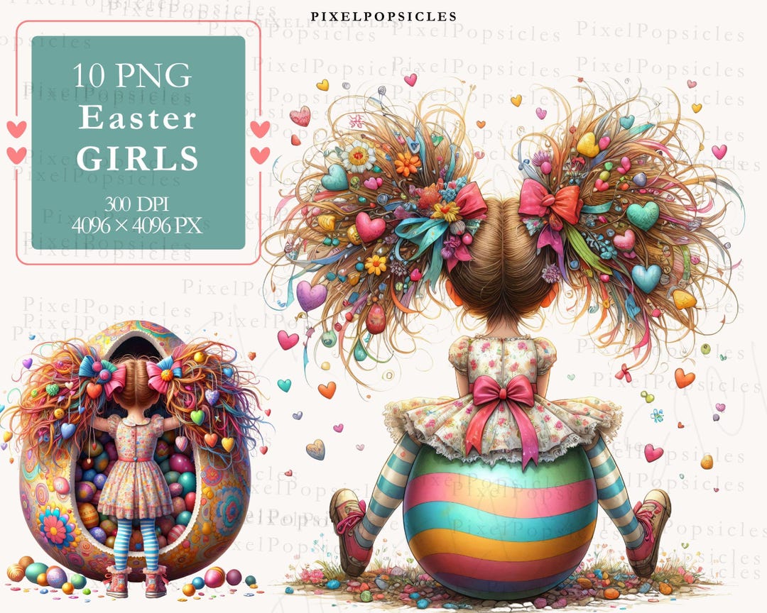 Easter Girls Clipart: Whimsical PNG Bundle for POD (digital Download ...