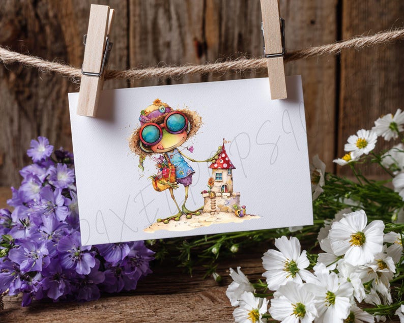 Frog on the Beach Clipart: Summer Watercolor PNG Images (digital ...