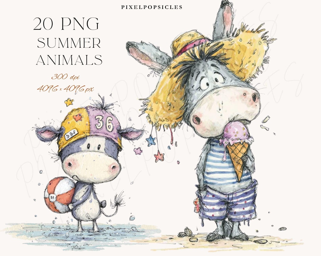 20 Png Summer Animals Clipart: Whimsical Animal PNG Illustrations ...