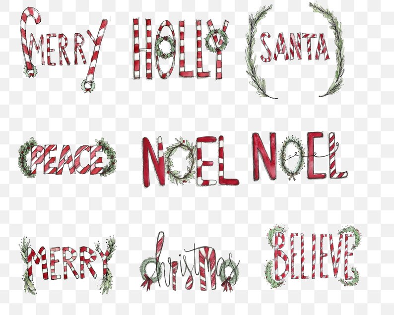 Christmas Candy Cane Word Art / Holiday Lettering Clipart (PNG, PDF ...