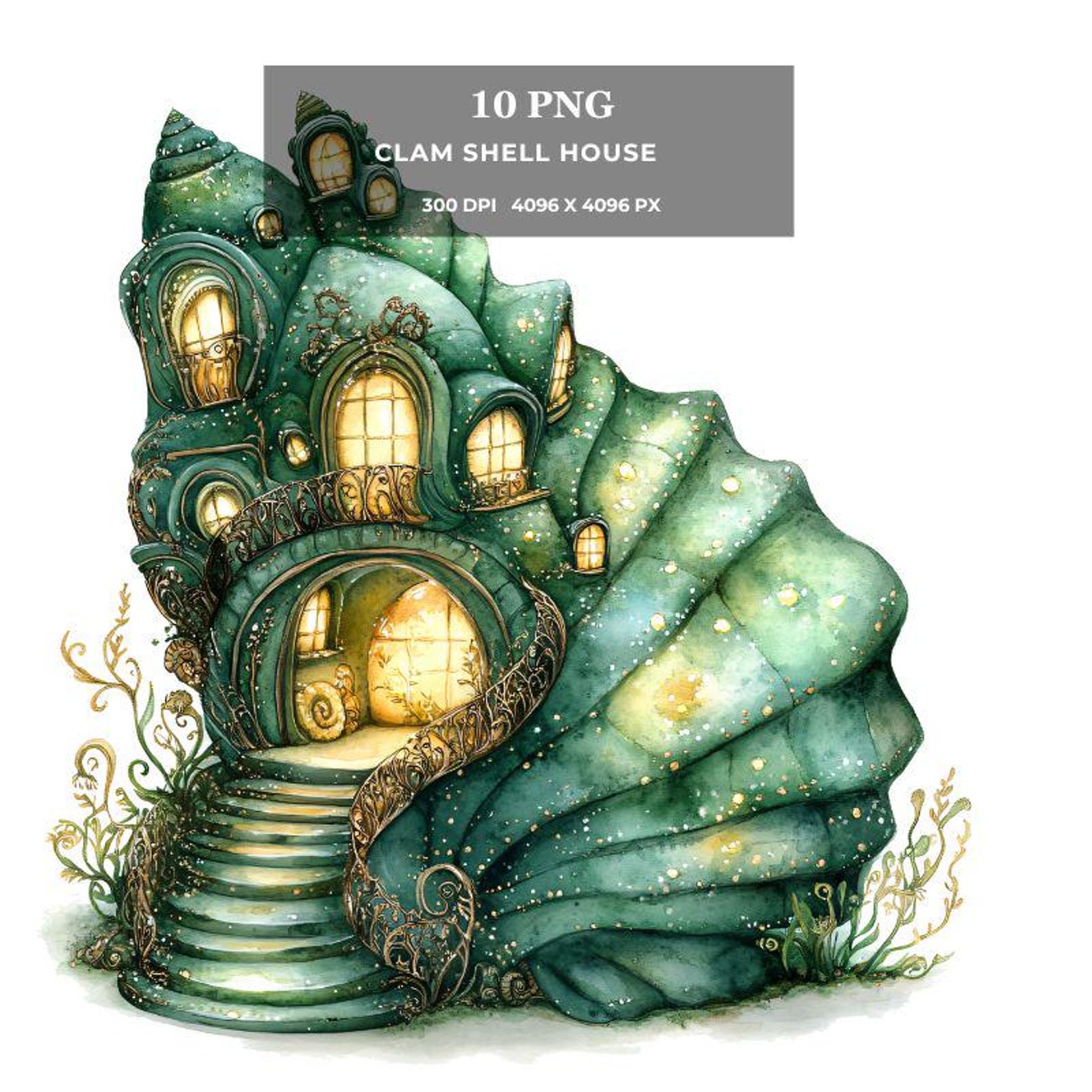 Whimsical Clam Shell House Clipart: Fantasy Ocean Cottage PNG (digital ...