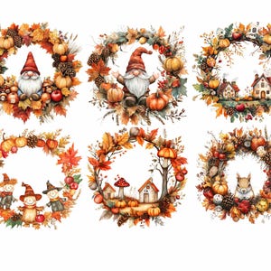 Watercolor Autumn Wreath Clipart: Fall Animals PNG (digital Download ...